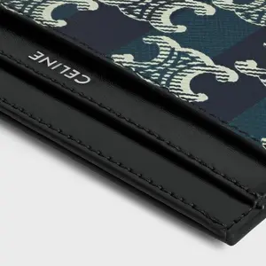 Celine Medium Card Holder In Striped Triomphe Canvas And Calfskin