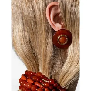JENNIFER BEHR Devon Round Agate And Gold Earrings - Red
