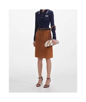 SELF-PORTRAIT Belted Suede Skirt