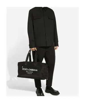 Dolce & Gabbana Logo Printed Zipped Holdall Bag - Black