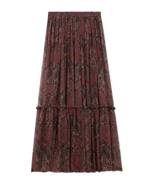 Saint Laurent Paisley Silk Crepon Ruffled Skirt