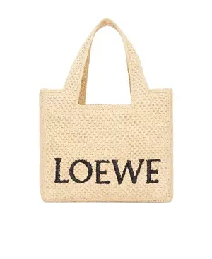 Loewe Logo Embroidered Woven Small Tote Bag - Nude