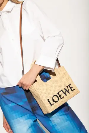 Loewe Logo Embroidered Woven Small Tote Bag - Nude