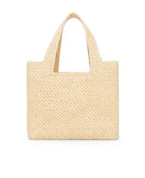 Loewe Logo Embroidered Woven Small Tote Bag - Nude