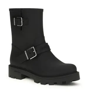 JIMMY CHOO Biker Rain Round Toe Buckled Boots