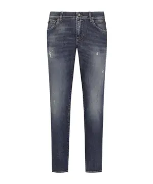 Dolce & Gabbana Distressed Dg Logo Chain Skinny Jeans - Blue