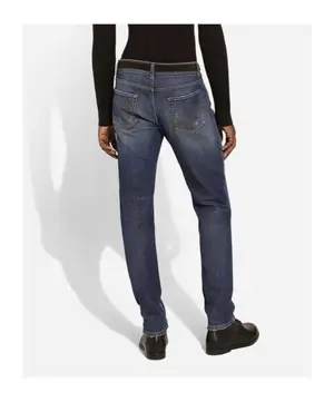 Dolce & Gabbana Distressed Dg Logo Chain Skinny Jeans - Blue