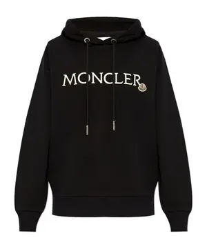Moncler Logo Embroidered Drawstring Hoodie - Black