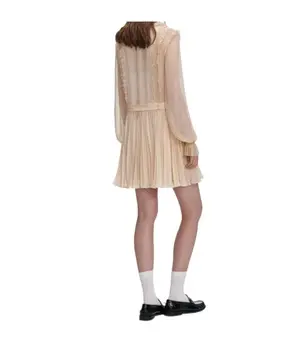 SELF-PORTRAIT Pleated Georgette Mini Dress With Embellished Collar