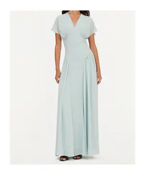 ROTATE BY BIRGER CHRISTENSEN Maxi V-neck Dress With Short Sleeves