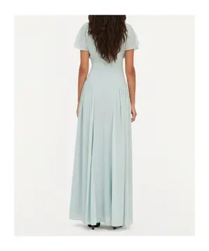 ROTATE BY BIRGER CHRISTENSEN Maxi V-neck Dress With Short Sleeves