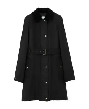 Burberry Belted Cotton Coat With Corduroy Collar