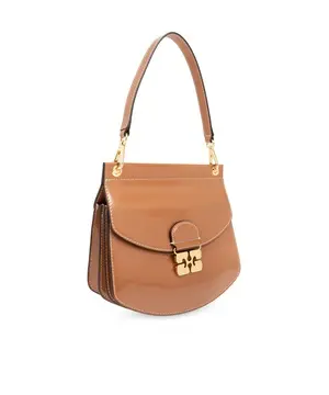 GANNI Logo Plaque Shoulder Bag - Brown