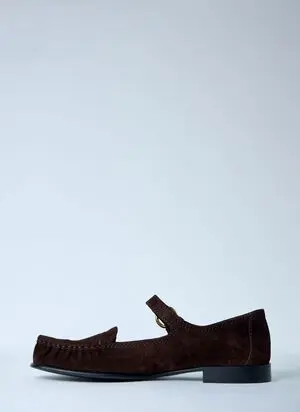Miu Miu Suede Mary Jane Loafers With Buckle Strap