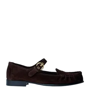 Miu Miu Suede Mary Jane Loafers With Buckle Strap