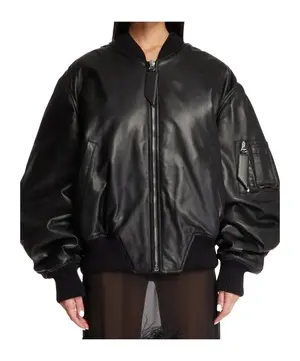 Attico The Leather Bomber Jacket - Black