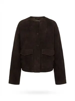 ST. AGNI Brown Suede Utility Bomber Jacket