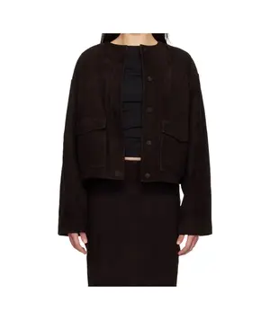 ST. AGNI Brown Suede Utility Bomber Jacket