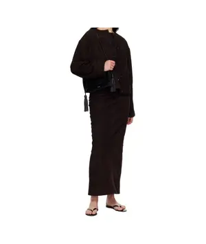 ST. AGNI Brown Suede Utility Bomber Jacket