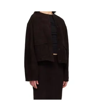 ST. AGNI Brown Suede Utility Bomber Jacket