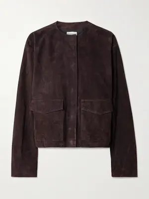 ST. AGNI Brown Suede Utility Bomber Jacket - Coffee