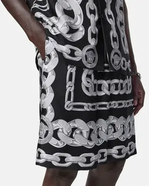 Versace Graphic Printed Elasticated Waistband Track Shorts - Black