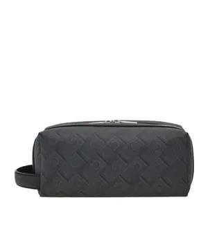 FERRAGAMO Logo Print Leather Pouch - Black
