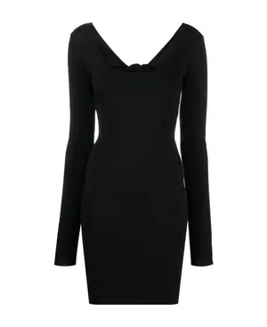 ROTATE BY BIRGER CHRISTENSEN Long Sleeve V-neck Dress With Back Bow Detail