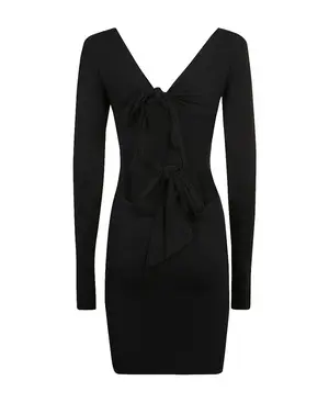 ROTATE BY BIRGER CHRISTENSEN Long Sleeve V-neck Dress With Back Bow Detail