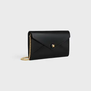 Celine Envelope Wallet On Chain In Shiny Calfskin - Black