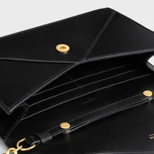 Celine Envelope Wallet On Chain In Shiny Calfskin - Black