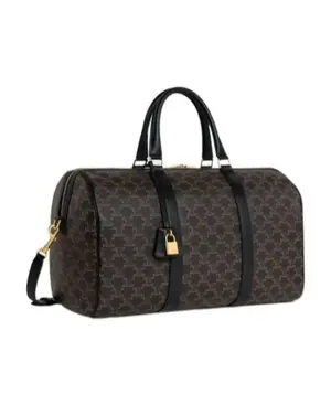 Celine Travel Bag In Triomphe Canvas And Calfskin - Black