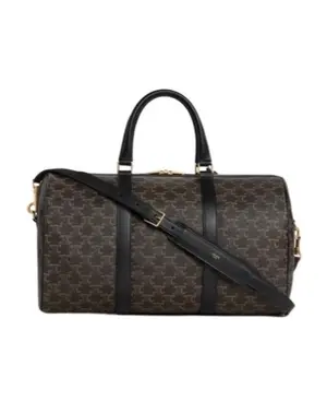 Celine Travel Bag In Triomphe Canvas And Calfskin - Black