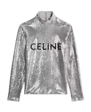 Celine Sequin Embroidered Turtleneck Top