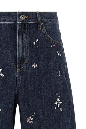 SELF-PORTRAIT Crystal Flower Embellished Jeans