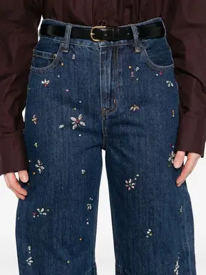 SELF-PORTRAIT Embellished Barrel Leg Jeans
