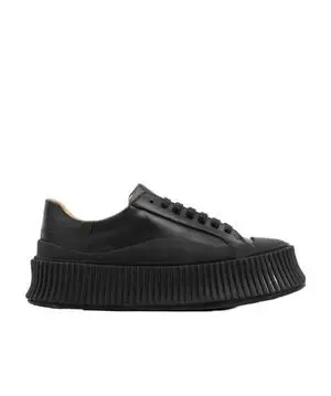 JIL SANDER Round Toe Lace Up Sneakers - Black