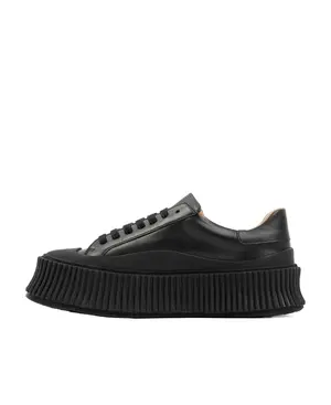 JIL SANDER Round Toe Lace Up Sneakers - Black