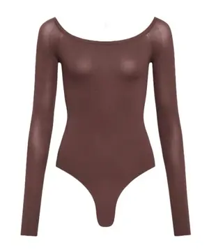 Alaïa Second-skin Knit Off-shoulder Bodysuit - Chocolate