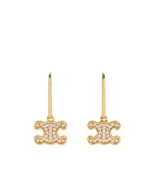 Celine Triomphe Rhinestone Earrings In Gold-finish Brass - Yellow