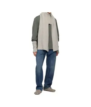 MAISON MARGIELA Ribbed Knit Fingerless Gloves With Drawstring Logo Patch - Grey
