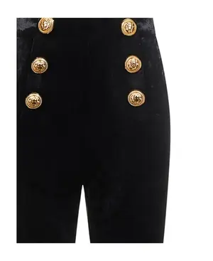 Balmain Skinny Velvet Trousers With Embossed Gold Buttons