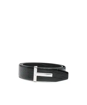 TOM FORD Embossed Reversible Belt With T-shaped Logo - Black