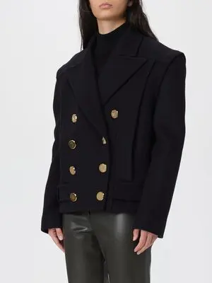 Balmain Double Breasted Long Sleeved Coat - Black