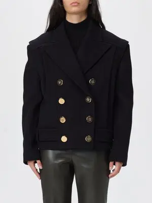 Balmain Double Breasted Long Sleeved Coat - Black