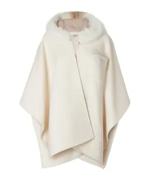 Fendi Wool Poncho With Shearling Hood