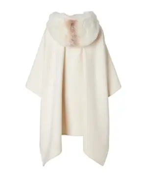Fendi Wool Poncho With Shearling Hood
