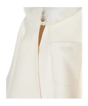 Fendi Wool Poncho With Shearling Hood