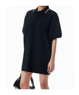 Alexander Wang Short-sleeved Polo Mini Dress With Blouson Sleeves - Black