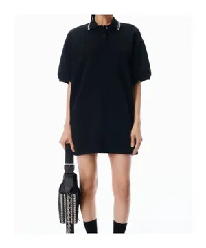 Alexander Wang Short-sleeved Polo Mini Dress With Blouson Sleeves - Black